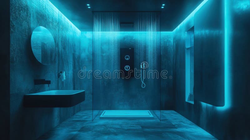 The Sleek Bathroom Showcases a Smart Shower Setup with a Touch Panel ...