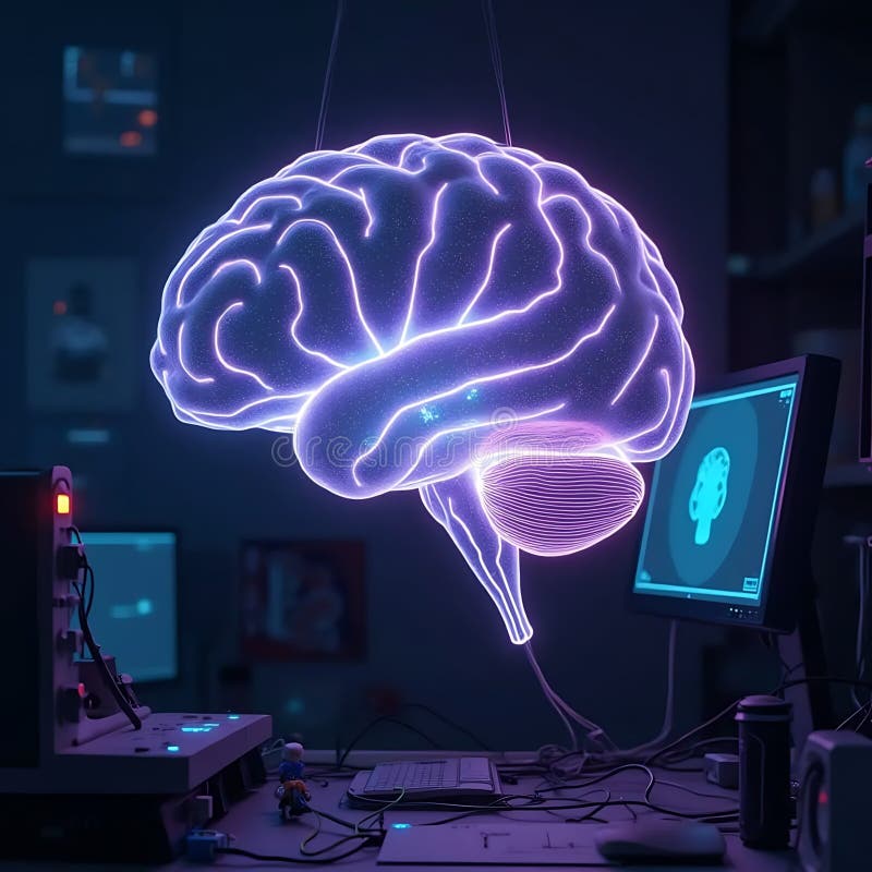 A Sleek, Bioluminescent Artificial Intelligence Brain Pulsating with ...