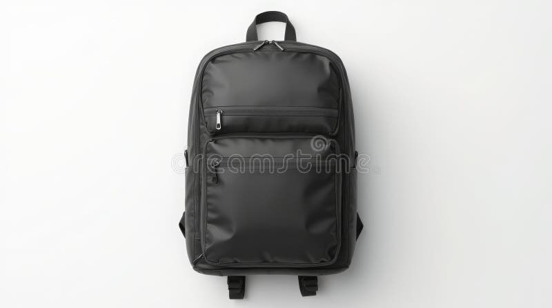 Sleek Black Backpack with Multiple Zippers, Front View, Minimalist ...