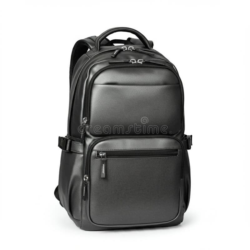 A Sleek Black Backpack with a Smooth, Leather-like Texture Features ...