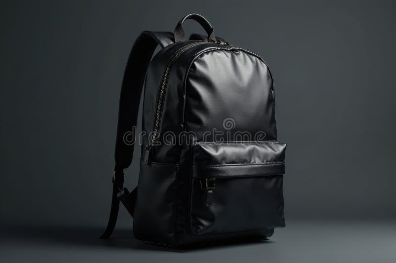 Sleek Black Backpack; Zipper, Adjustable Strap , Blank, Fabric, Empty ...