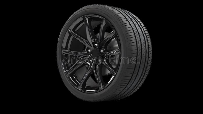 Sleek Black Car Wheel with High-performance Tire on White Background ...