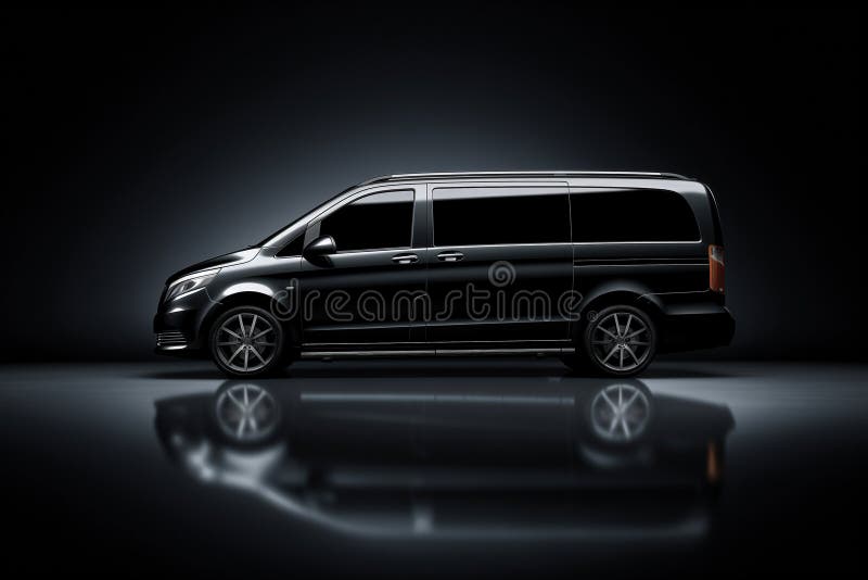 Sleek Black Cargo Van in Dark Studio Setting, Side View, Nighttime ...