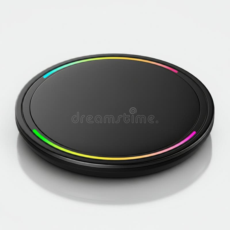 Sleek Black Circular Device with a Smooth Surface, Featuring a Glowing ...