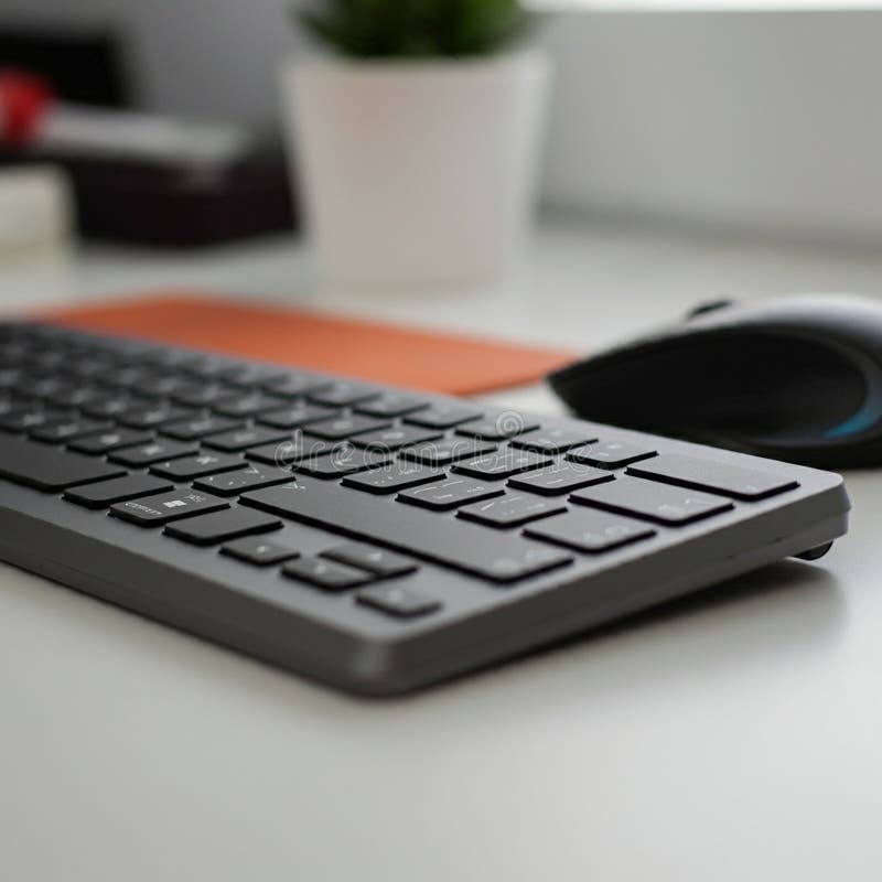 A Sleek, Black Computer Keyboard and Wireless Mouse Rest on a White ...