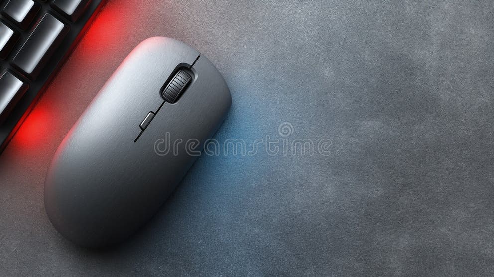 Sleek Black Computer Mouse on a Dark Gray Surface with Keyboard Stock ...