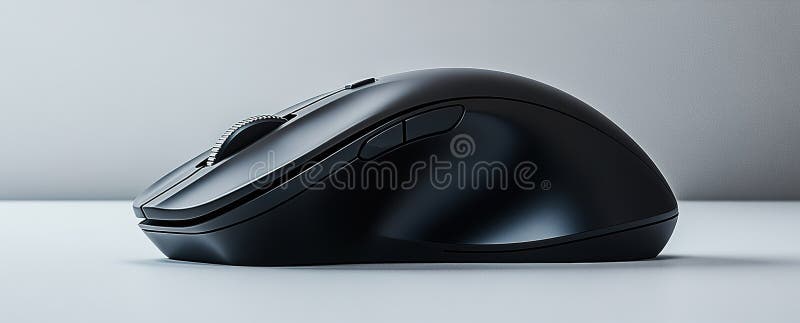 Sleek Black Computer Mouse Positioned on a Clean White Surface with ...