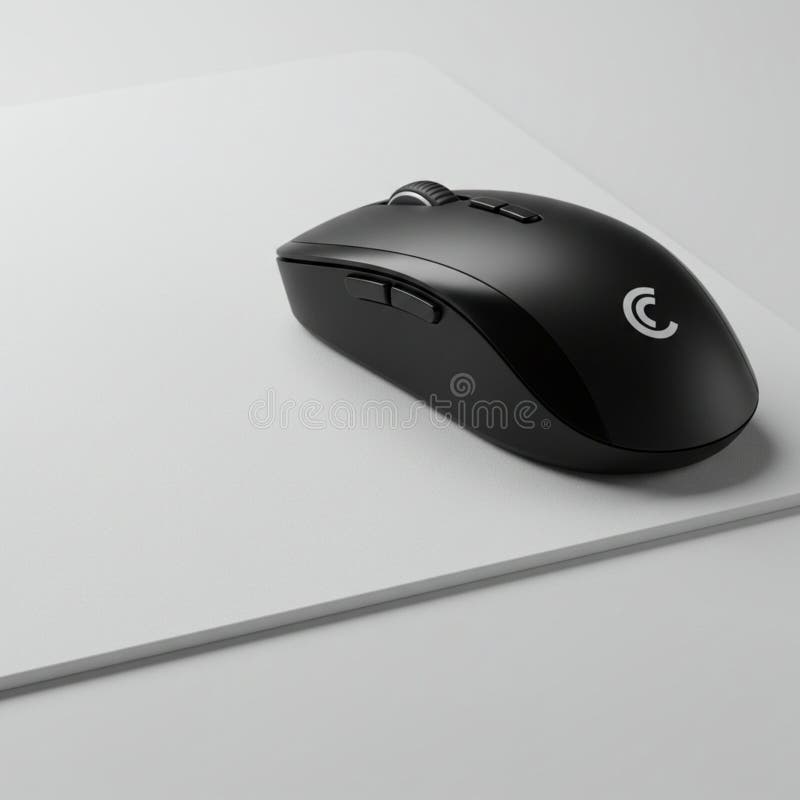 A Sleek Black Computer Mouse is Positioned on a Smooth White Surface ...
