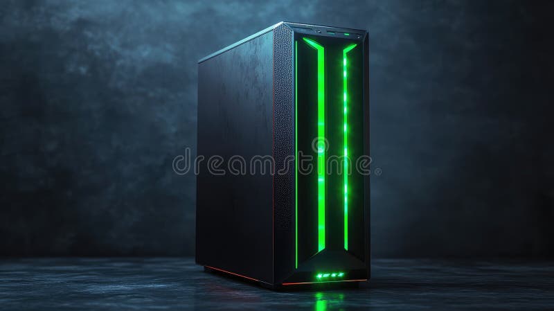 Sleek Black Computer Tower with Green LED Lights: a Modern Tech ...