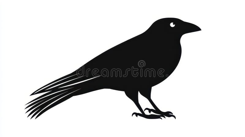 A Sleek Black Crow Silhouette Illustration on a Clean Background ...
