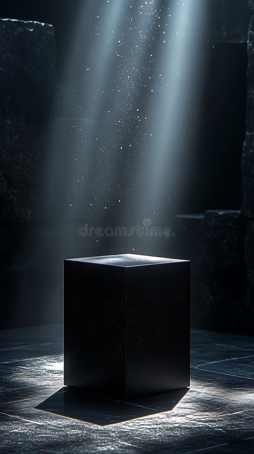 Luxury Black Cube Pedestal with Overhead Spotlight. Generated Using AI ...