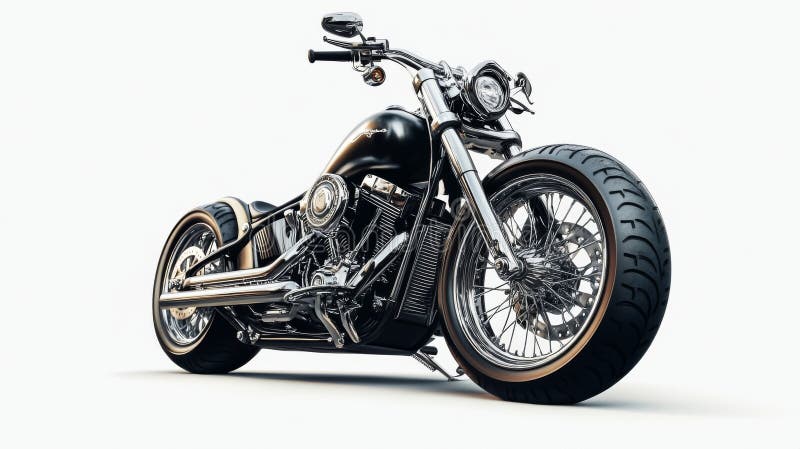 Sleek Black Custom Motorcycle with Chrome Details and Large Front Tire ...