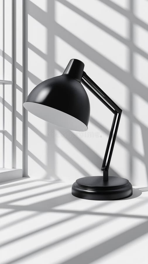 Sleek Black Desk Lamp Creating Striking Shadows in a Bright Workspace ...