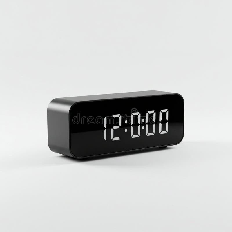 A Sleek, Black Digital Clock Displaying "12:00." Its Rectangular Shape ...