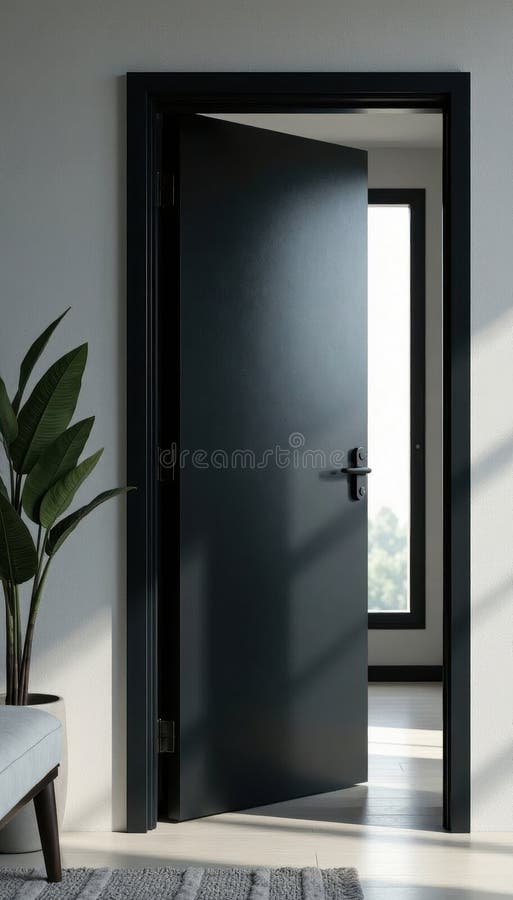 Sleek Black Door Frame Door, Modern Interior, Panel, Shadow, Simple ...