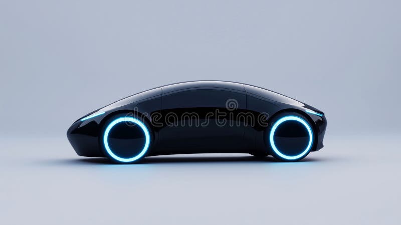 Sleek Black Electric Car with Glowing Blue Wheels, Showcasing Modern ...