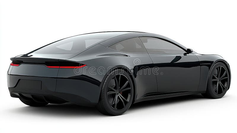 Sleek Black Electric Car Rear View, Isolated on White Background Stock ...