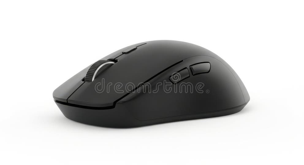 Ergonomic Black Wireless Computer Mouse with Scroll Wheel Isolated on ...