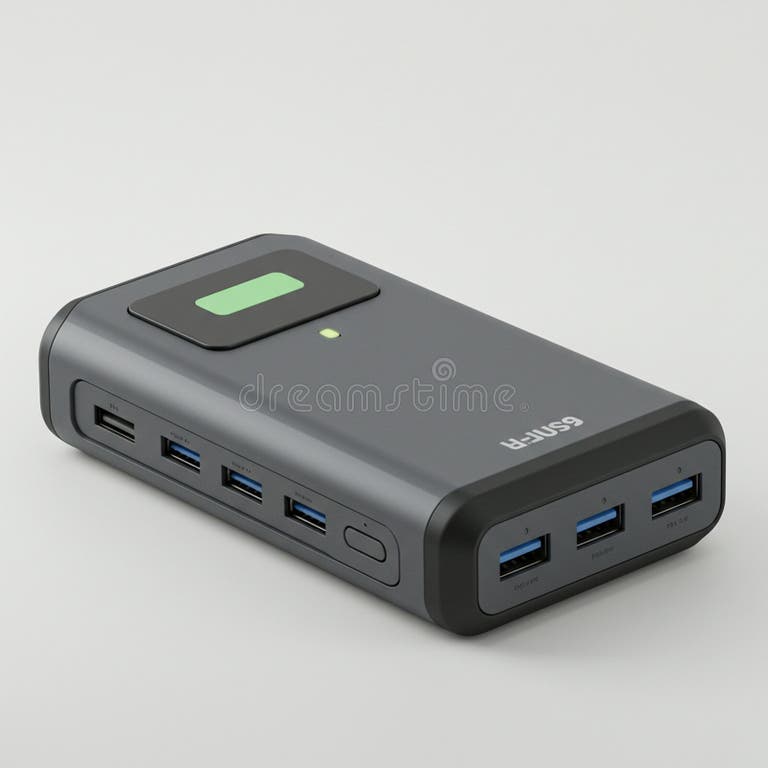 Sleek Black External Charging Device with Multiple USB Ports. it Has a ...