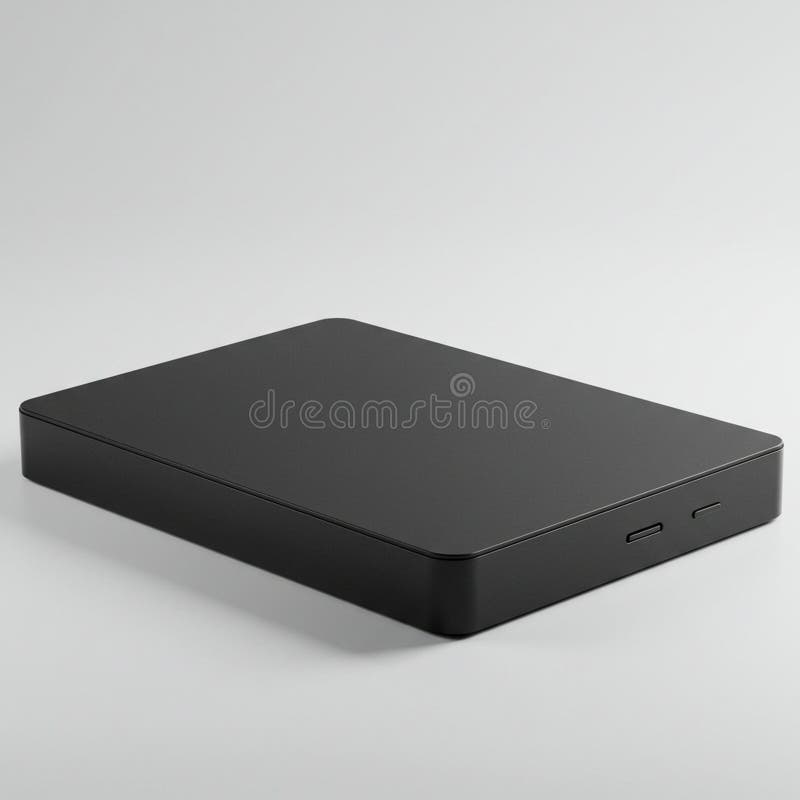 Sleek Black External Hard Drive with a Minimalist Rectangular Design. it Features Subtle Stock ...