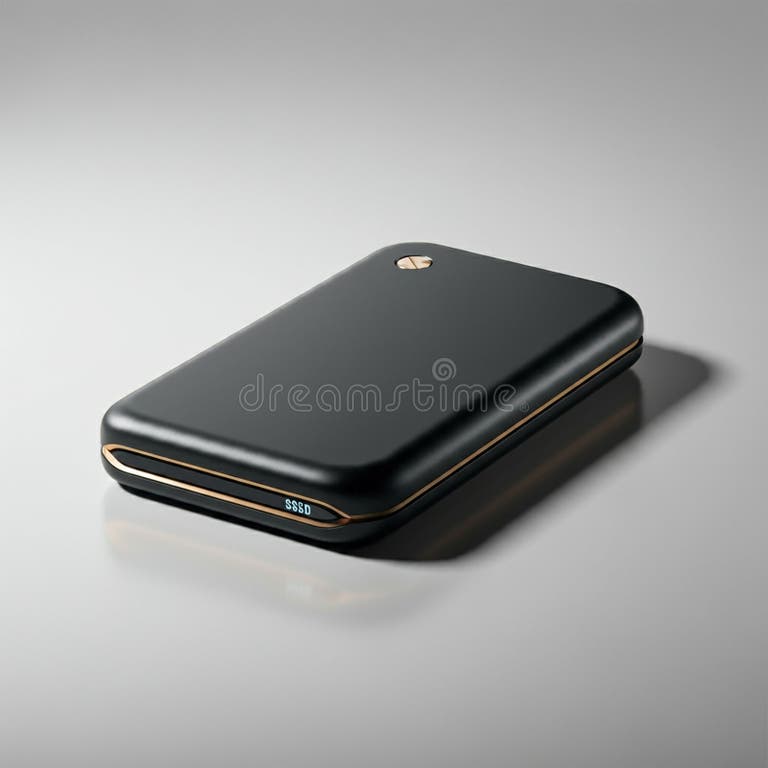Sleek Black External Solid State Drive (SSD) with Rounded Edges and a Compact, Stock ...