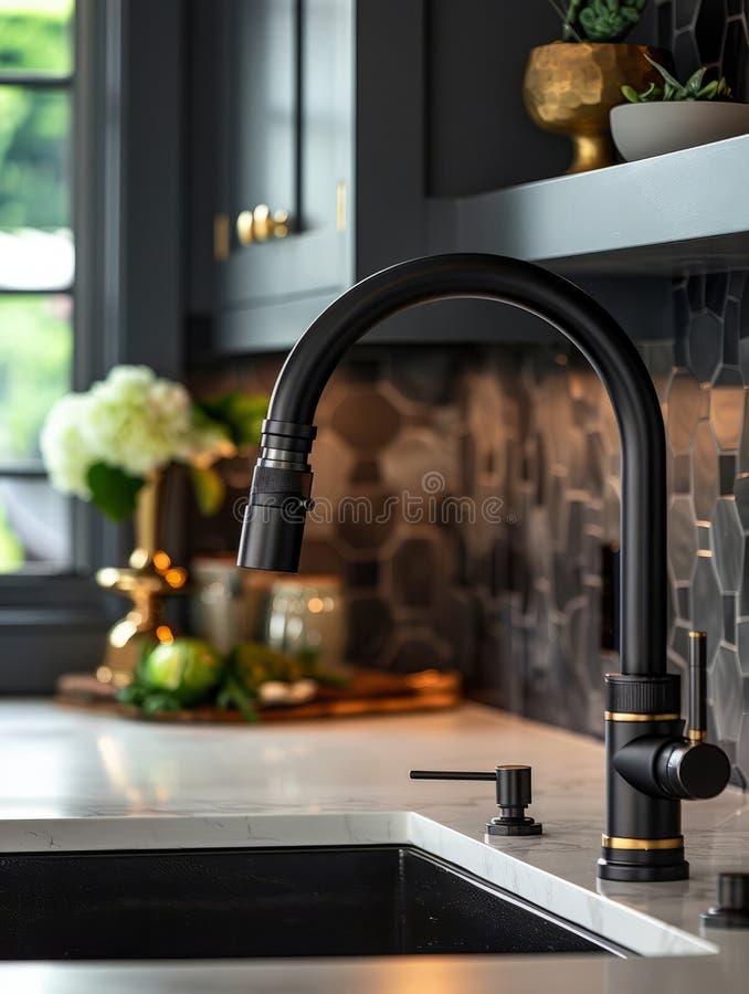 Sleek Black Faucet Modern Stylish Kitchen Setting Stock Photos - Free ...