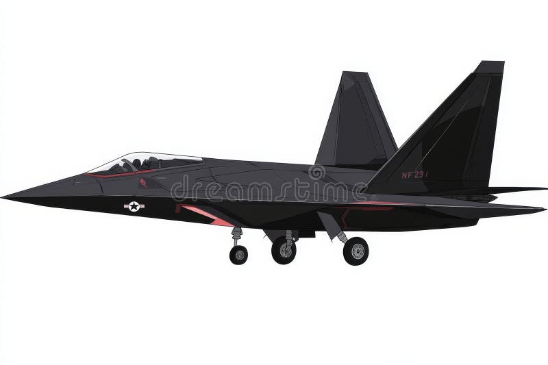 A Sleek Black Fighter Jet with Sharp Angles and a Distinctive Twintail ...