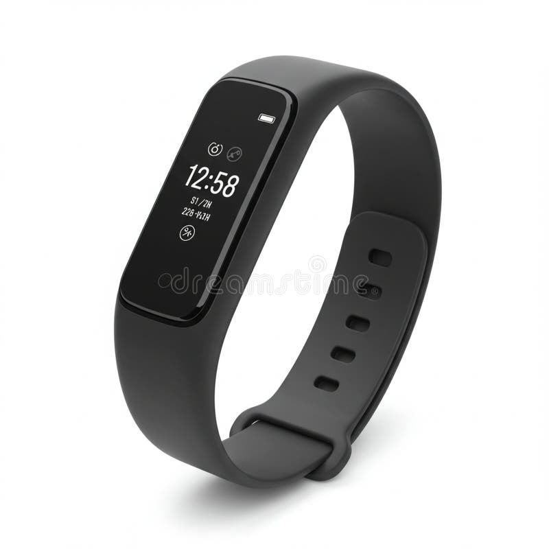 A Sleek Black Fitness Tracker with a Rectangular Digital Display ...