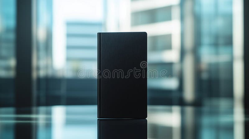 Sleek Black Folder with Magnetic Clasp Resting on a Reflective Surface ...