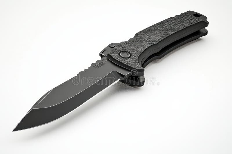 A Sleek Black Folding Knife with a Textured Handle, Designed for ...