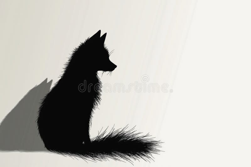 Sleek Black Fox Sits Gracefully with a Curved Tail, Casting a Soft ...