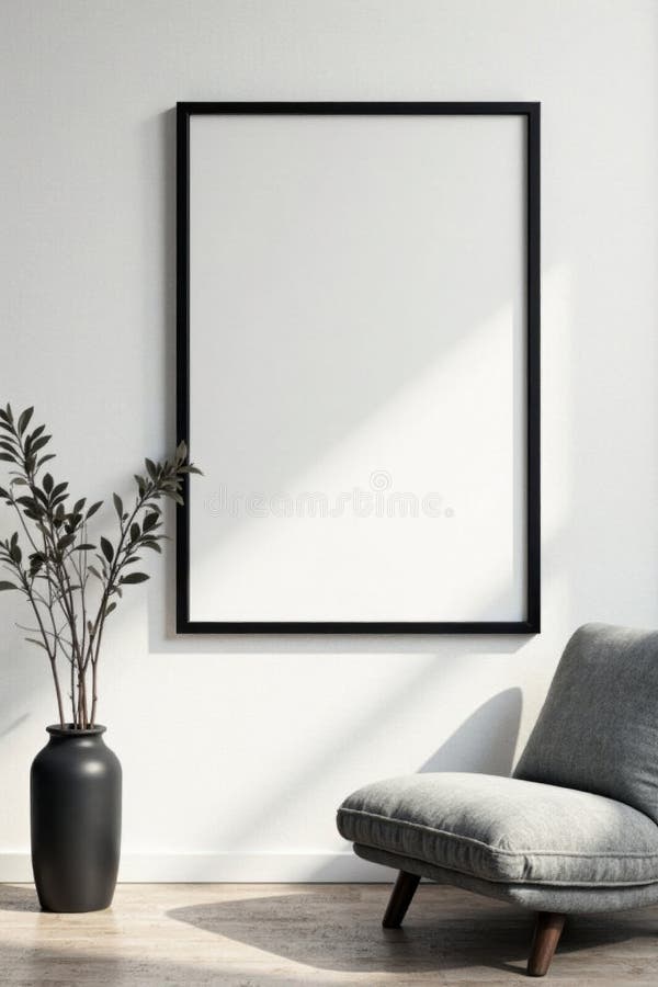 Sleek Black Frame Against Pure White Wall Minimalist Interior Design ...