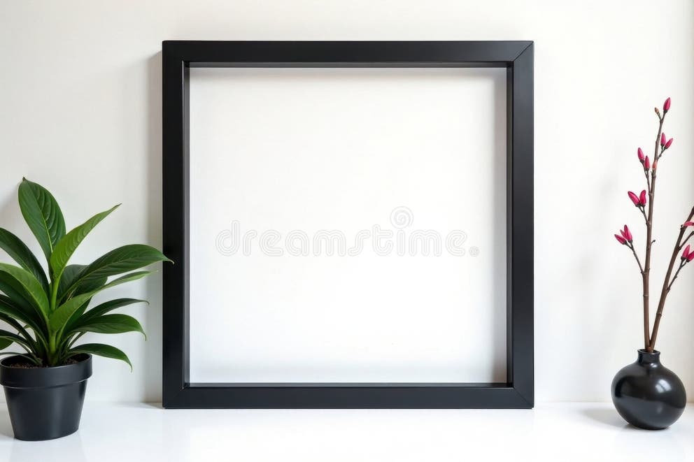 Sleek Black Frame Isolated on Bright White Backdrop, Mockup, Border ...