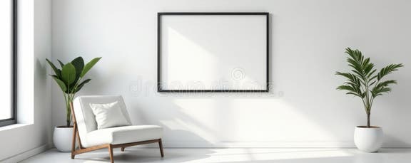 Sleek Black Frame on Pristine White Wall Minimalist Interior Design ...