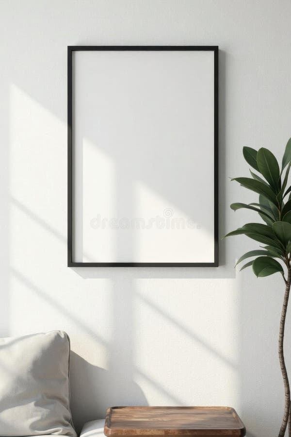 Sleek Black Frame on White Wall, Minimalist Interior , Interior, Wall ...