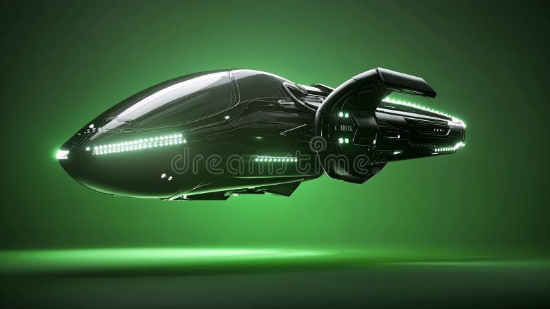 Futuristic Spaceship Flying on Green Screen Chroma Key Background Stock ...