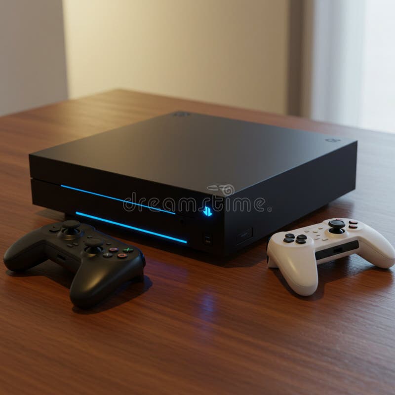 A Sleek Black Gaming Console Sits on a Wooden Surface, Characterized by ...