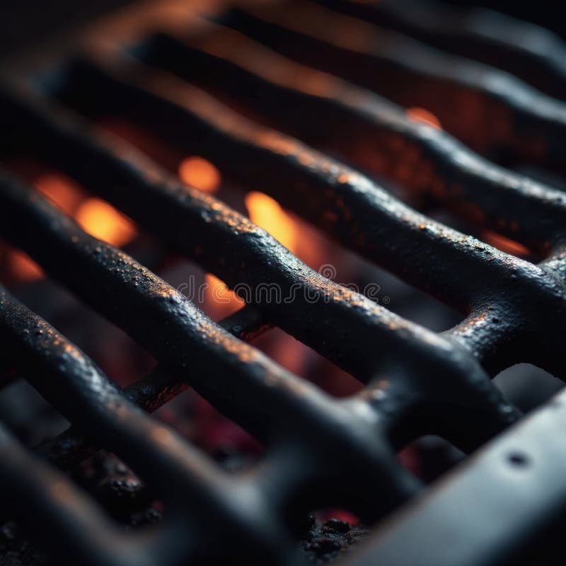 Sleek Black Grill, Close Up, Cast Iron Texture, Black, Feast Stock ...