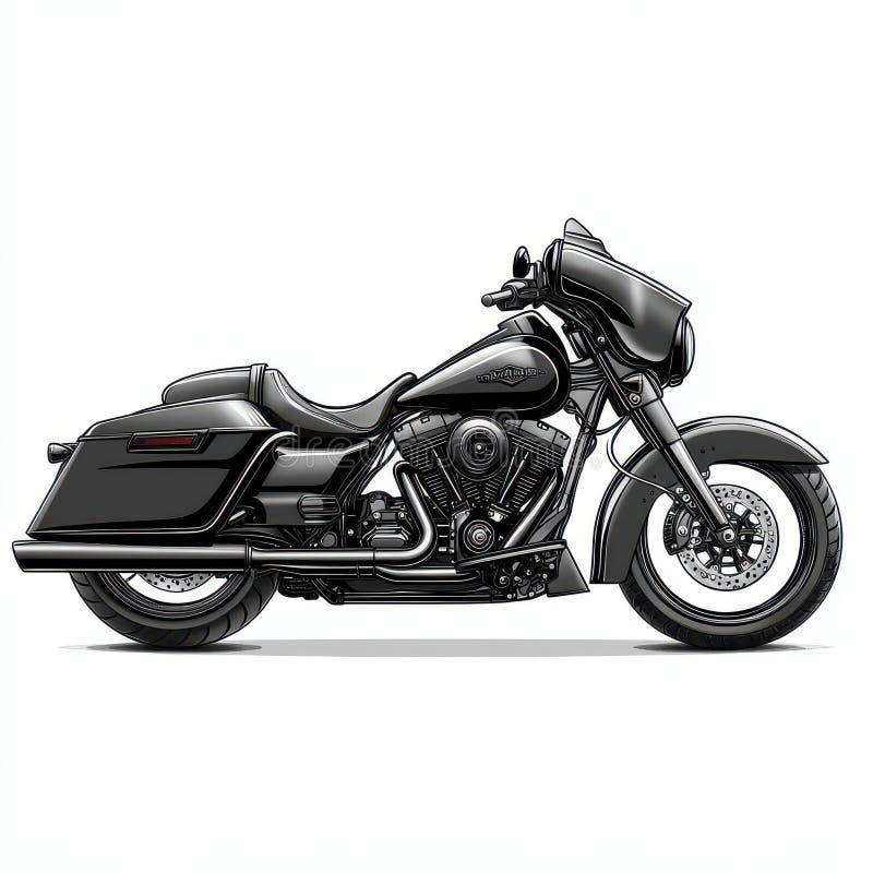 Sleek Black Harley Davidson Motorcycle Illustration Stock Illustration ...