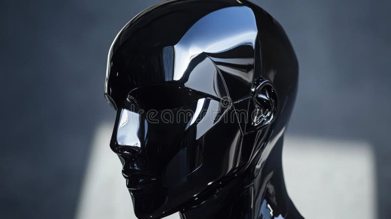Sleek Black Humanoid Robot Head Profile Futuristic AI Concept Stock ...