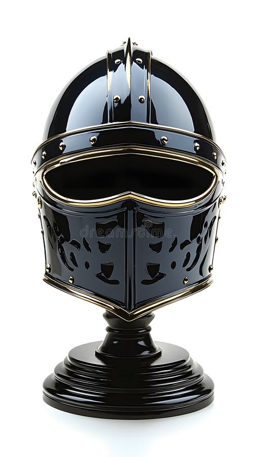 Sleek Black Knight Helmet with Gold Accents Stock Illustration ...