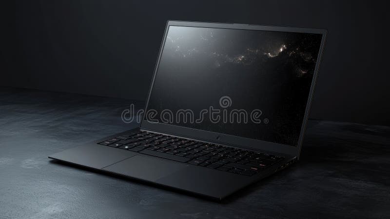 Sleek Black Laptop on a Dark Surface Minimalist Design and Aesthetics ...
