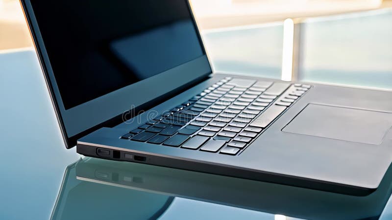 Modern Laptop on Glass Desk in Bright Minimalist Office Stock Video ...