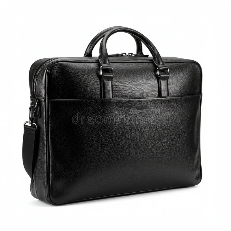 Sleek Black Leather Briefcase Featuring a Smooth, Pebbled Texture. the ...
