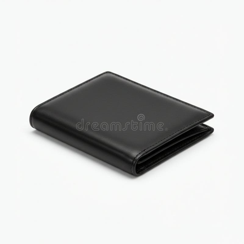 A Sleek Black Leather Wallet with a Smooth Texture and a Bi-fold Design ...