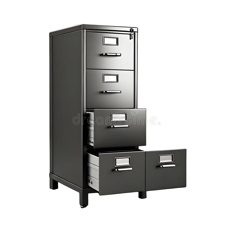Sleek Black Metal Filing Cabinet with Open Drawers: Office Storage ...