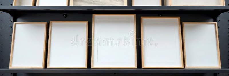 Sleek Black Metal Rack Holding Empty White Frames, Frames, Living Room ...