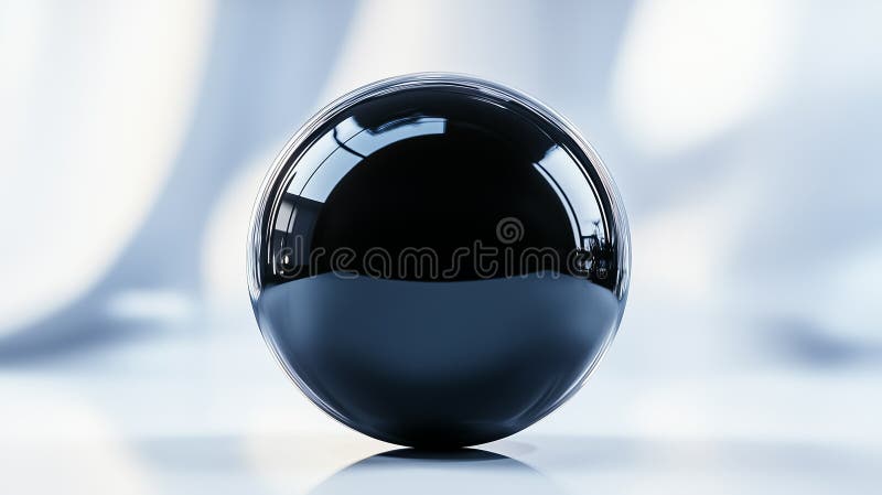 A Sleek Black Orb Rests on a Glossy Surface, Reflecting Gentle Light in ...