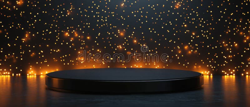 Sleek Black Podium with Sparkling Lights Set Against a Dark Backdrop ...