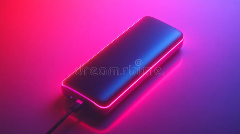 Sleek Black Power Bank with Neon Pink and Blue Lighting Stock ...